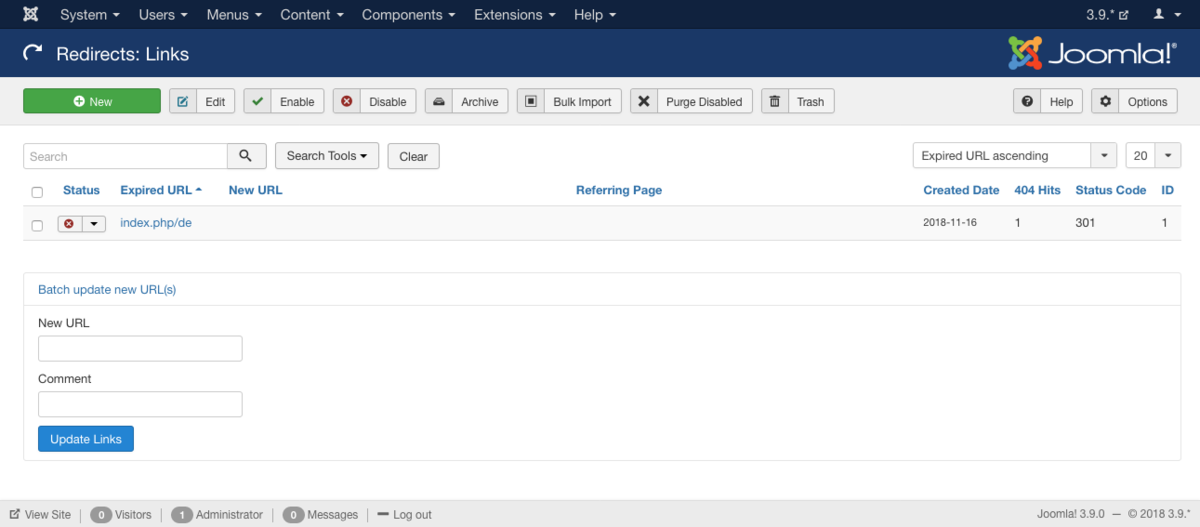 Help310:Components Redirect Manager - Joomla! Documentation