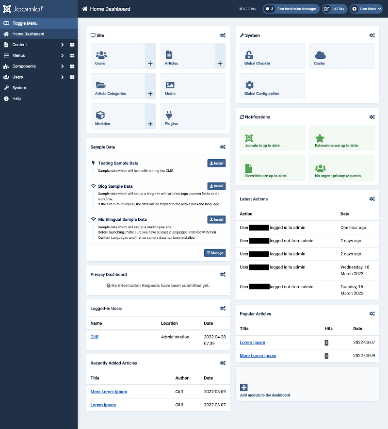 J4.x:Home Dashboard - Joomla! Documentation