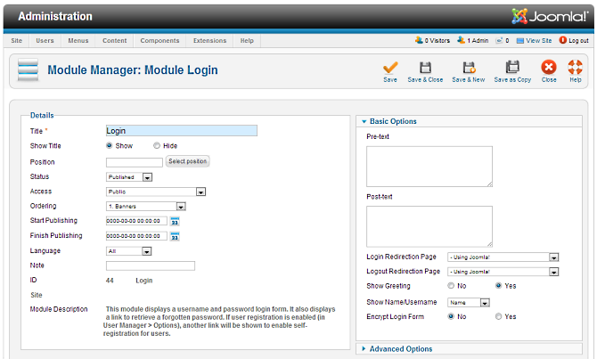 Help25:Extensions Module Manager Login - Joomla! Documentation